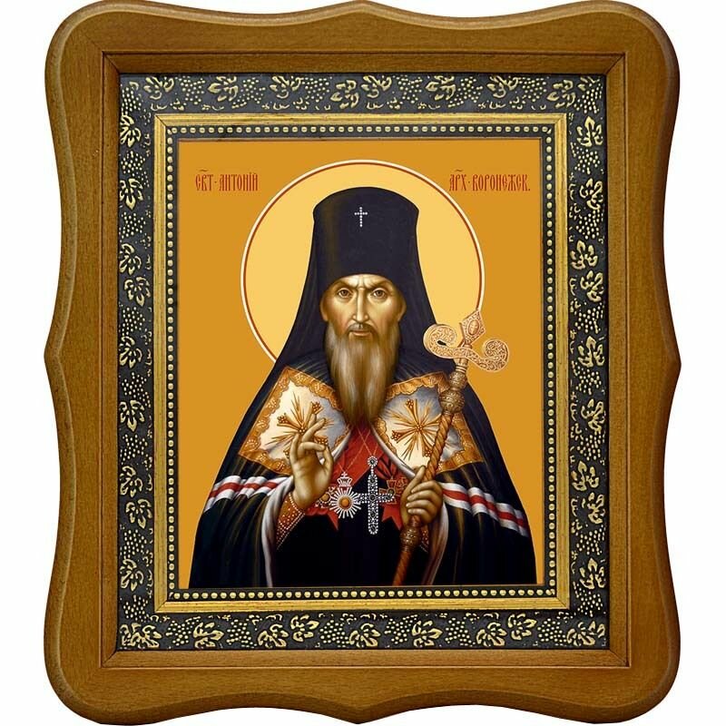 Антоний (Смирницкий), Воронежский архиепископ, святитель. Икона на холсте. (17 х 21 см / В деревянном киоте под стеклом).