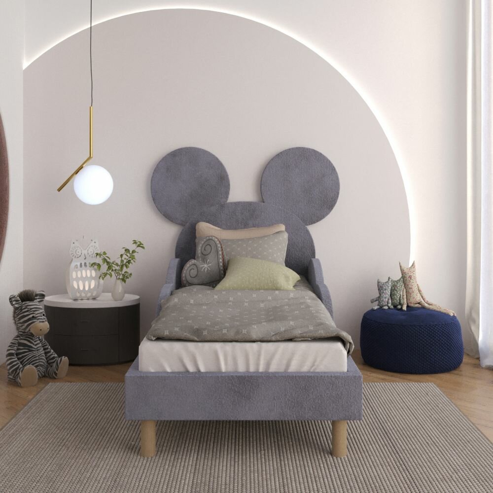 Детская кровать мягкая с ушками и бортиками Микки 70x190 цвет Серый
