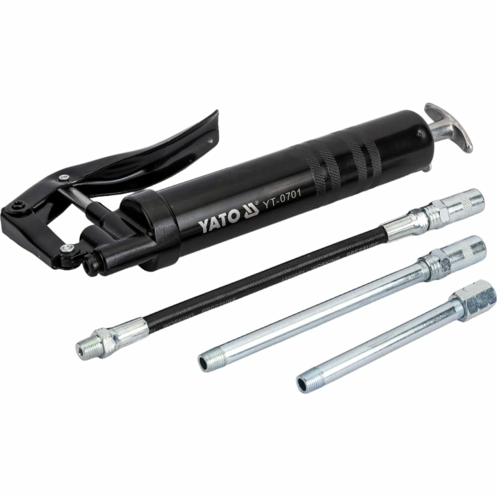 Шприц YATO для консистентной смазки 120мл с жестким и гибким шлангом под запасную тубу YT-0701 092 1, 120 мл