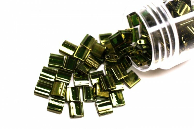 Бисер японский MIYUKI TILA #0306 зеленый, золотое сияние, 5 грамм