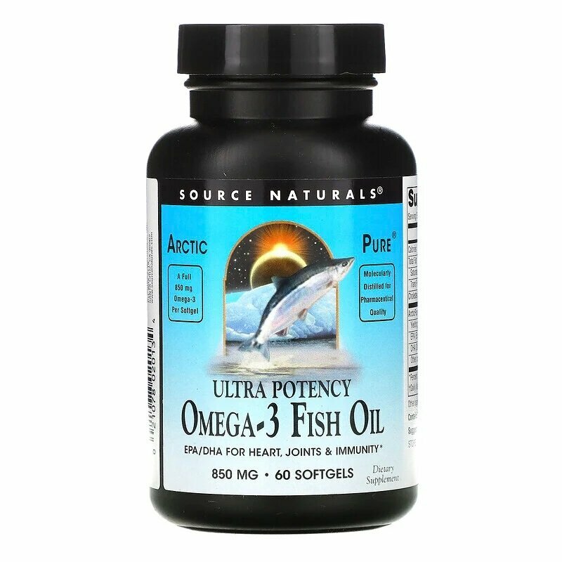 Source Naturals, Чистый, арктический рыбий жир с Омега-3, Эффективное действие, 850 мг, 60 желатиновых капсул