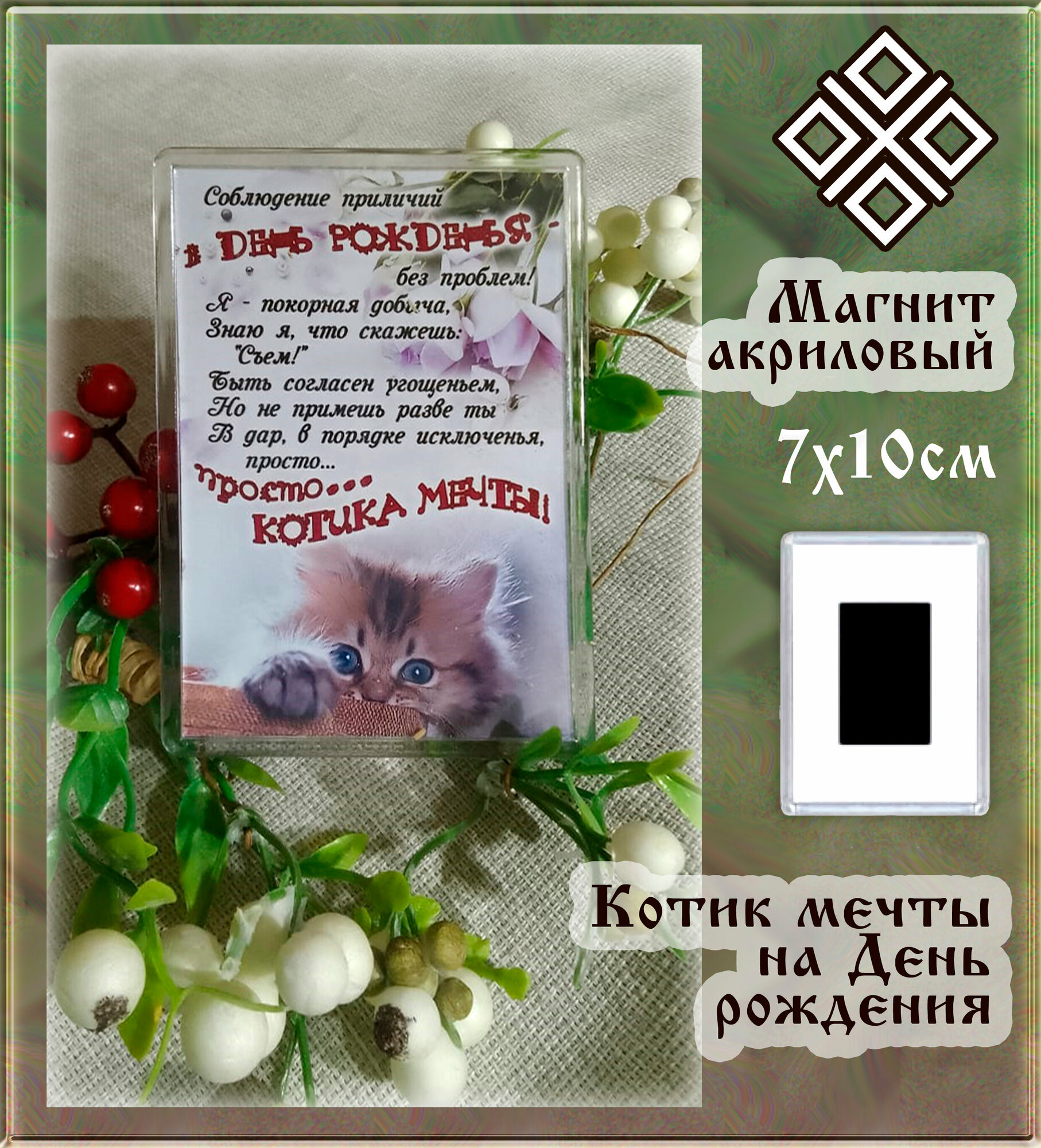 Магнит акриловый 7х10см "Котик мечты" (на День Рождения)