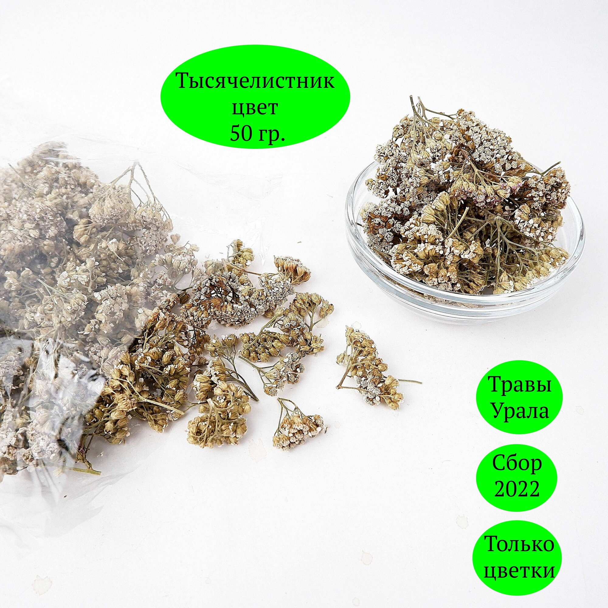 Тысячелистник трава только цветки 50 г, сбор 2022 г. Фиточай , Чайный напиток