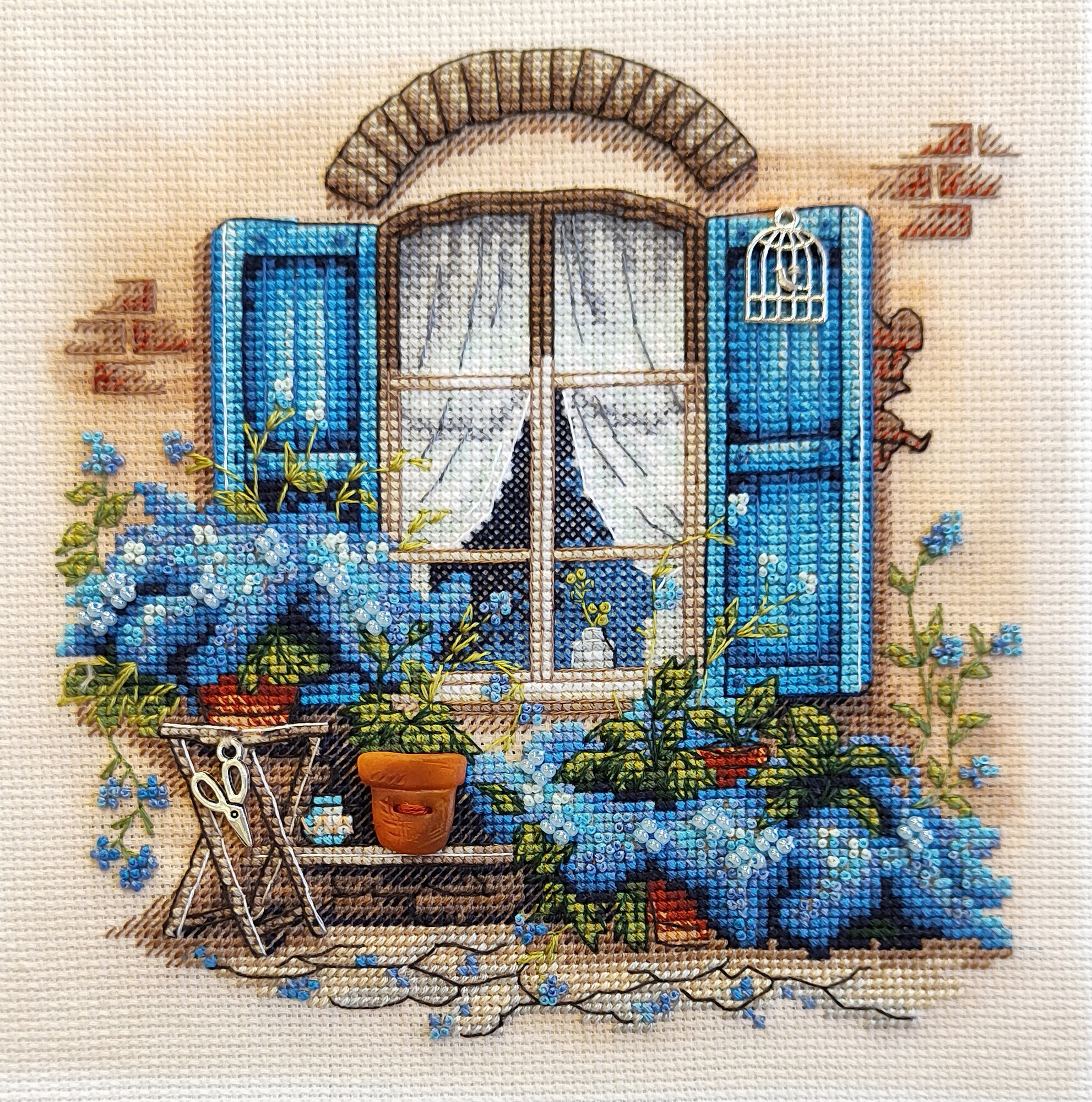 Набор для вышивания крестом "Окошко с лобелией"