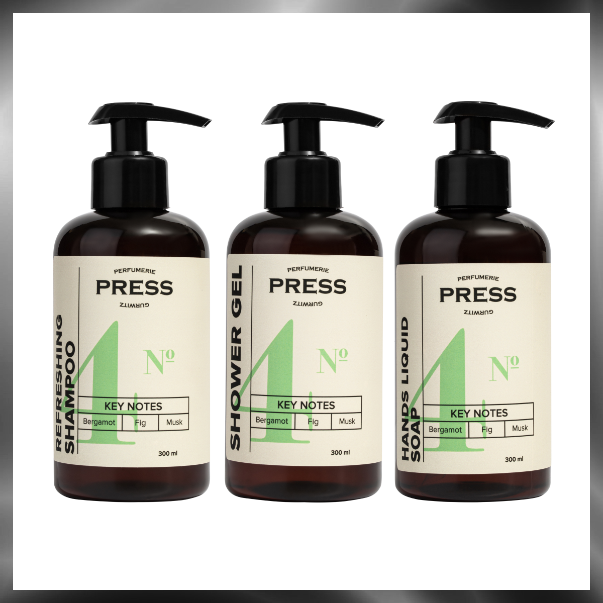 Шампунь для волос женский и мужской безсульфатный парфюмированный №4 PRESS GURWITZ PERFUMERIE, Гель для душа очищающий, Жидкое мыло для рук, на подарок