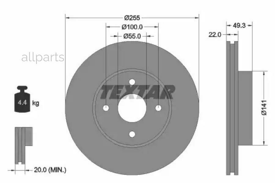 TEXTAR 92226300 Диск тормозной