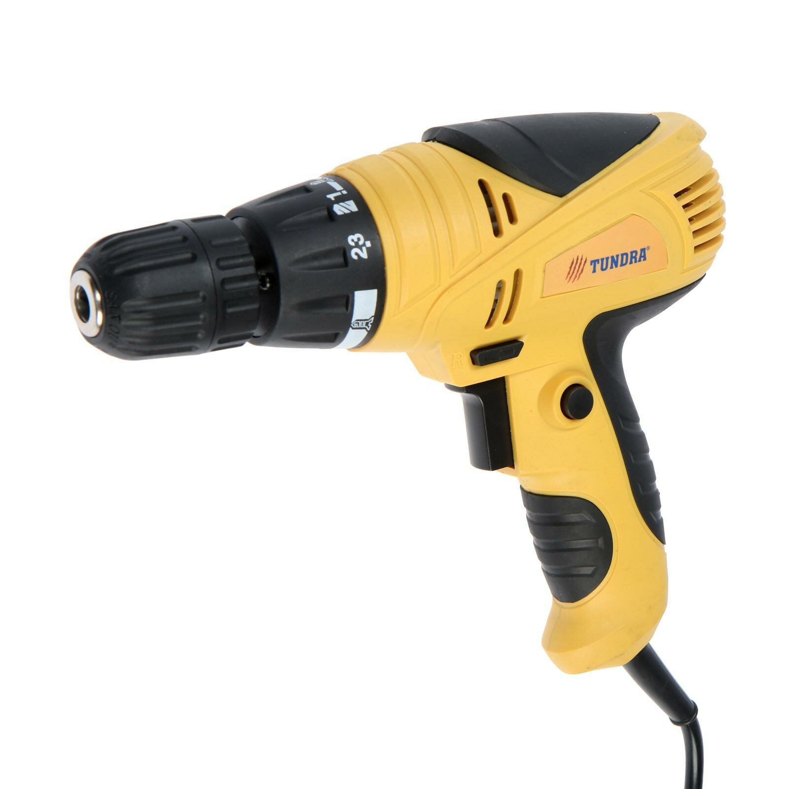 Шуруповерт сетевой тундра, патрон БЗ, обрезиненная рукоятка, 400 Вт, 800 об/мин