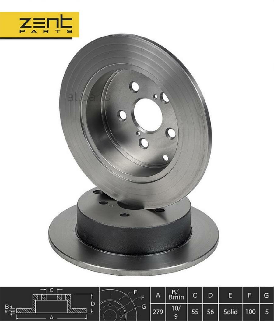 ZENTPARTS Z06080 диск тормозной задний!\ Toyota Avensis 1.8-2.0D-4D 03>