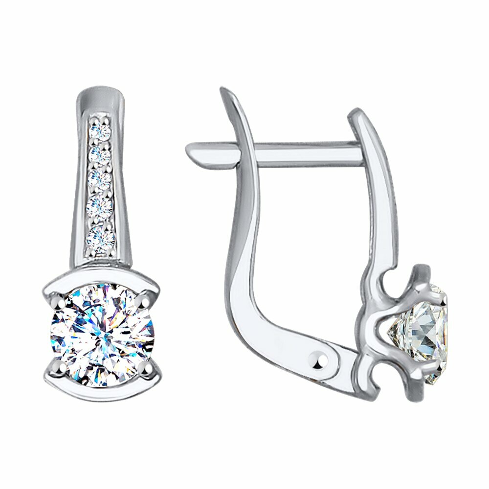 Серьги, белое золото, 585 проба, фианит