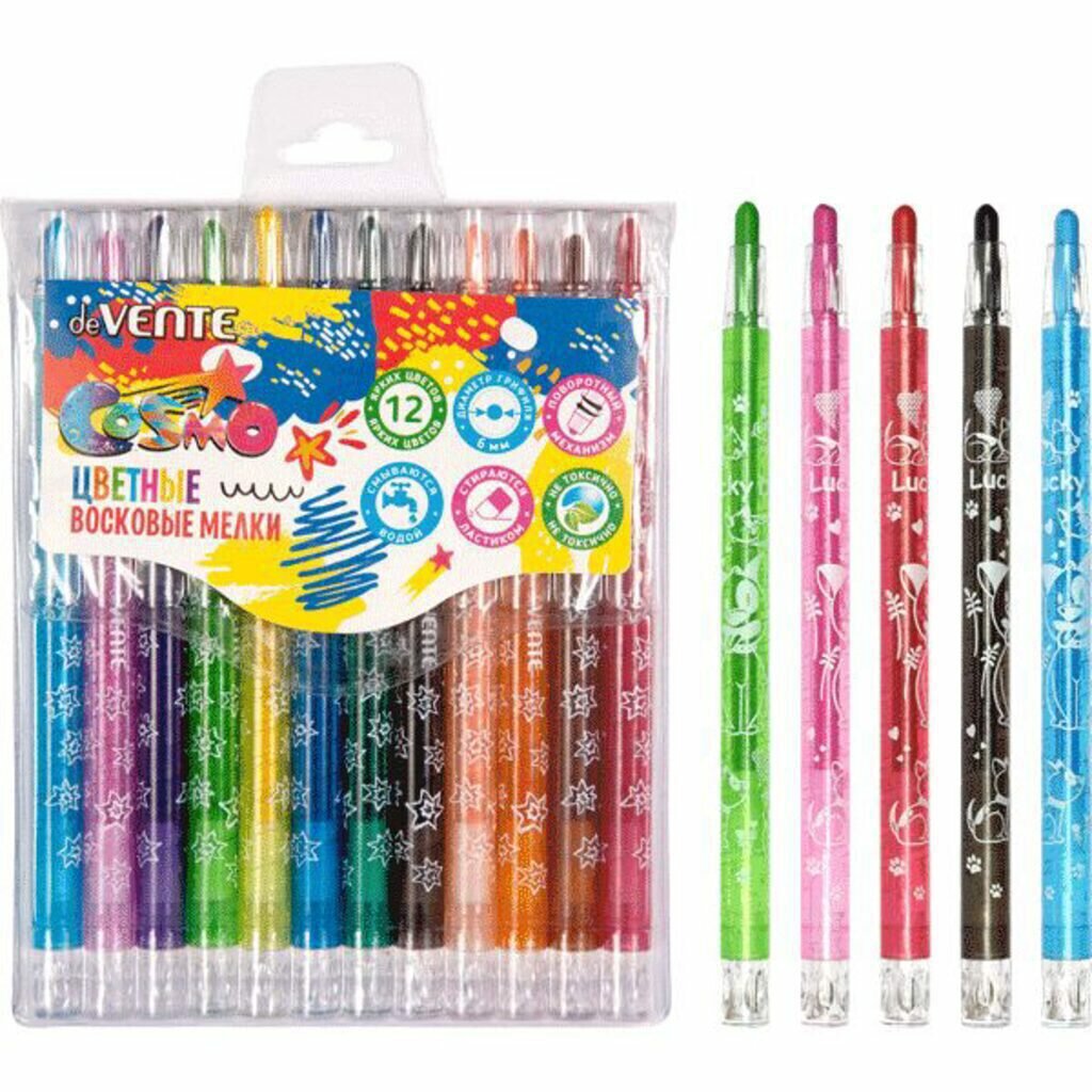 Мелки восковые школьные 12цв. "Cosmo" с поворотным механизмом