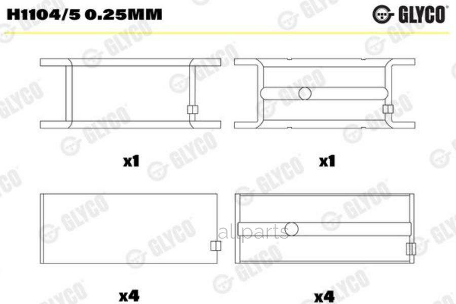GLYCO H1104/5 0.25MM Коренной вкладыш (комплект)