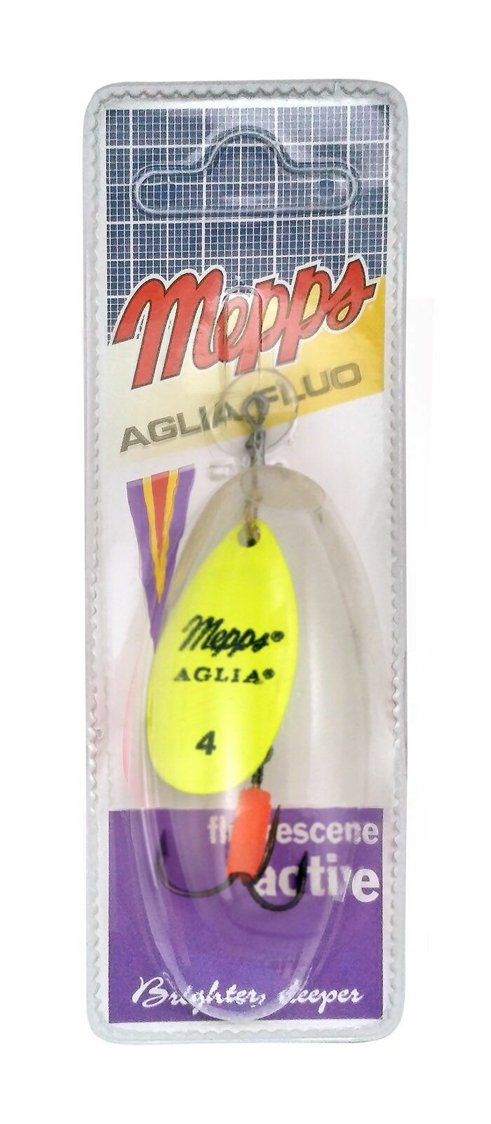 Блесна вращающаяся MEPPS "Aglia FLUO CHARTR" №4, вес 9г, блистер, приманка на щуку, окуня, форель