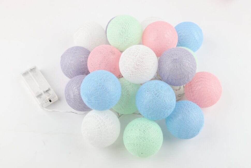 Светодиодная гирлянда Хлопковые клубочки, Супер Микс, 20 Led, IP14, 3 м. Разноцветный, 1 шт.