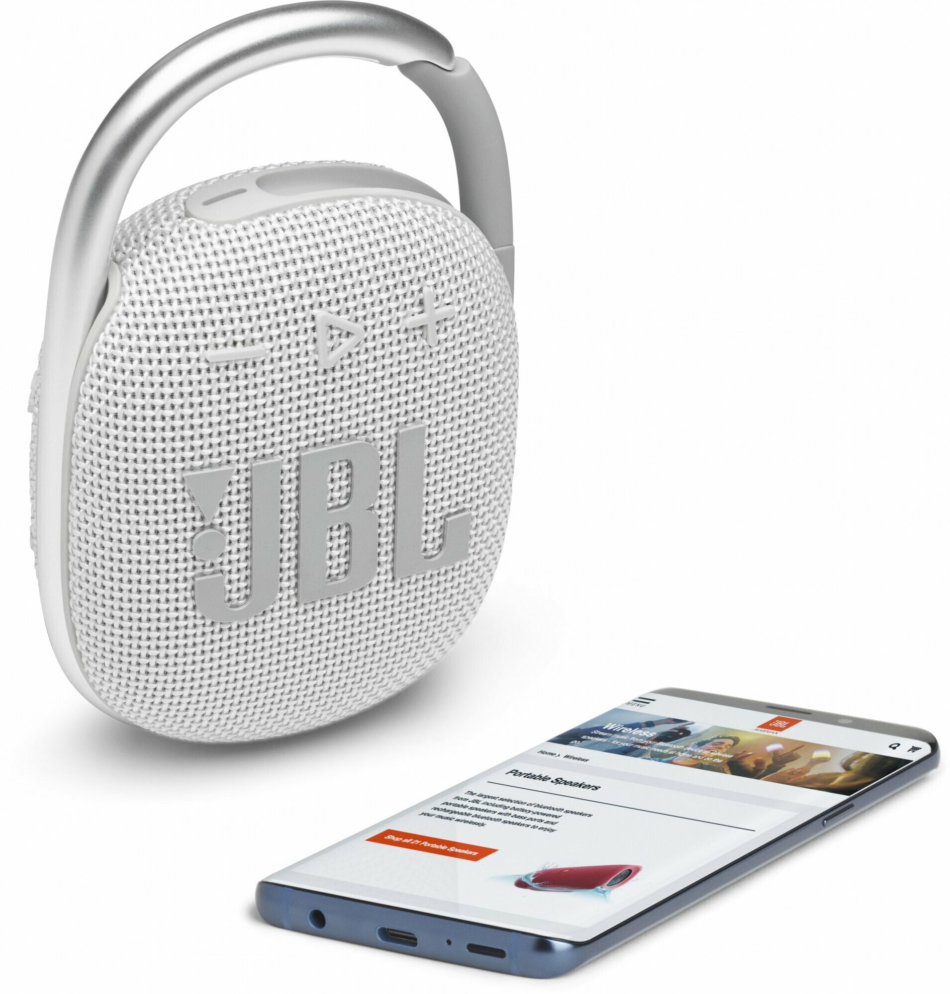 Портативная беспроводная акустическая колонка JBL Clip 4, 5 Вт, белый