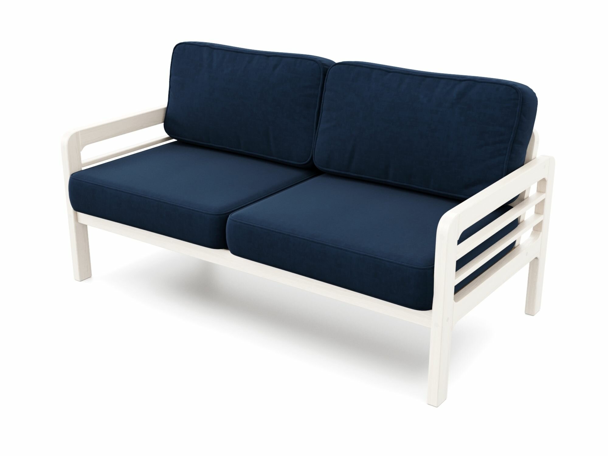 Садовый диван Arsko Бергер-Б-С, синий-беленый дуб, велюр, трехместный, массив дерева, в офис, в салон красоты