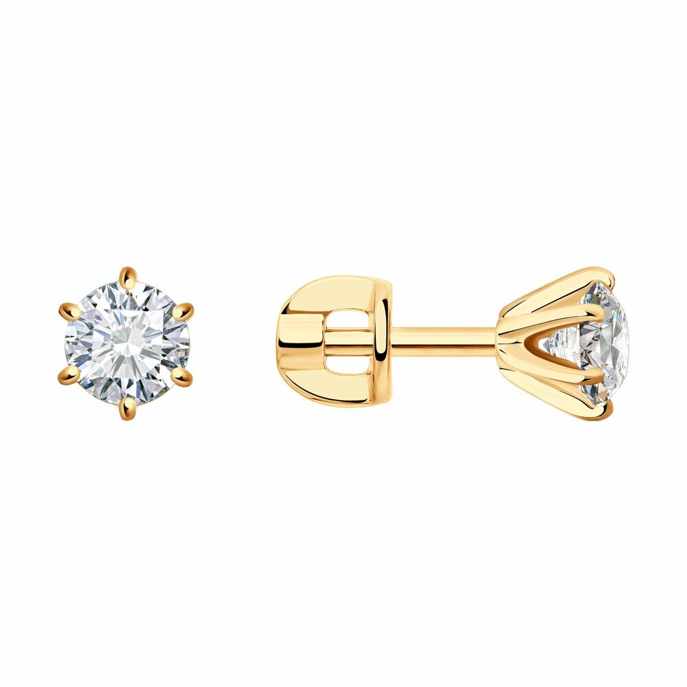 Серьги пусеты, красное золото, 585 проба, родирование, бриллиант