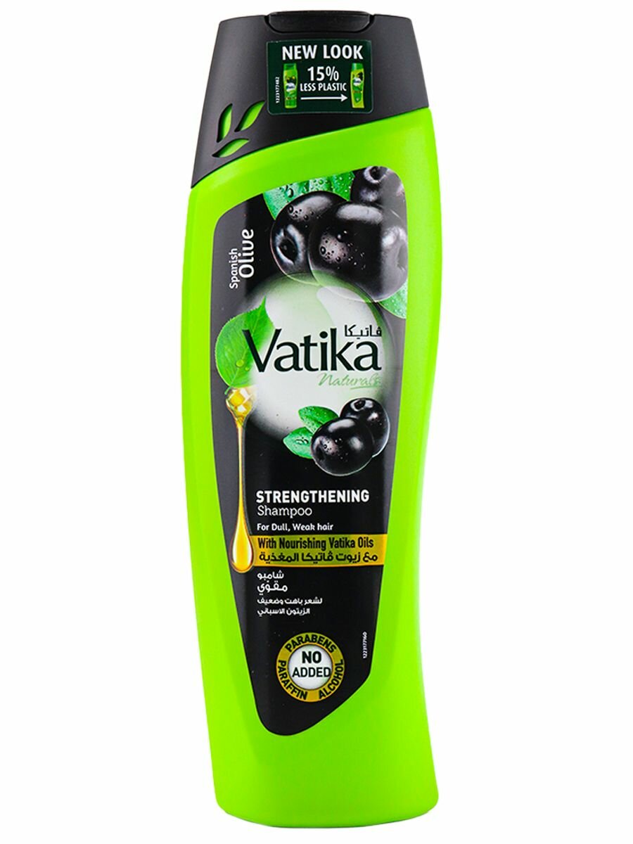 Vatika SPANISH OLIVE Strengthening Shampoo, Dabur (Ватика испанская оливка Шампунь укрепление для тусклых и ослабленных волос, Дабур), 400 мл.