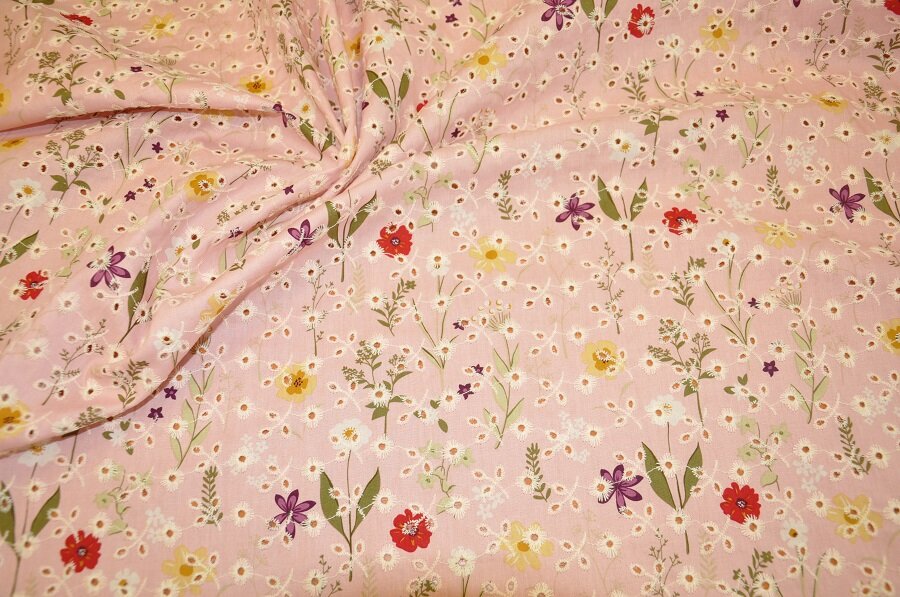 Ткань "Шитьё Хлопок", с цветами, плательная, рубашечная, для рукоделия, 100% хлопок, длина набора 1,5 м (к-08)