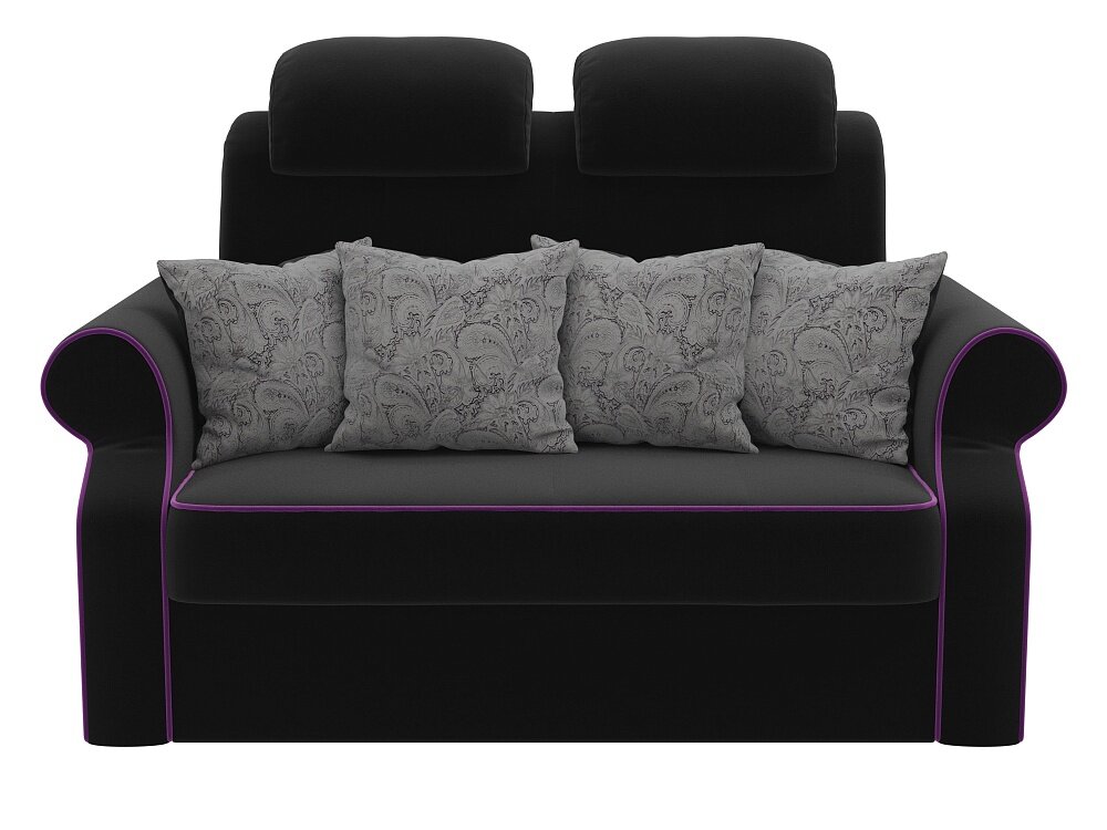 Прямой диван Соло Черный Микровельвет, аккордеон, 155х100х90 см, с ящиком для белья