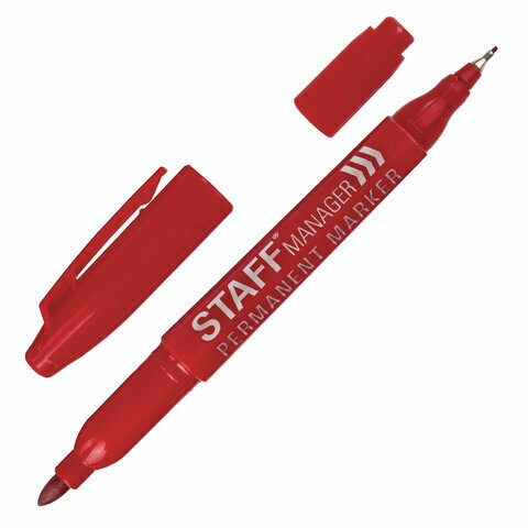 Маркер перманентный двусторонний STAFF "Manager" PM-625, красный, наконечники 0,8 мм/2,2 мм, 151627