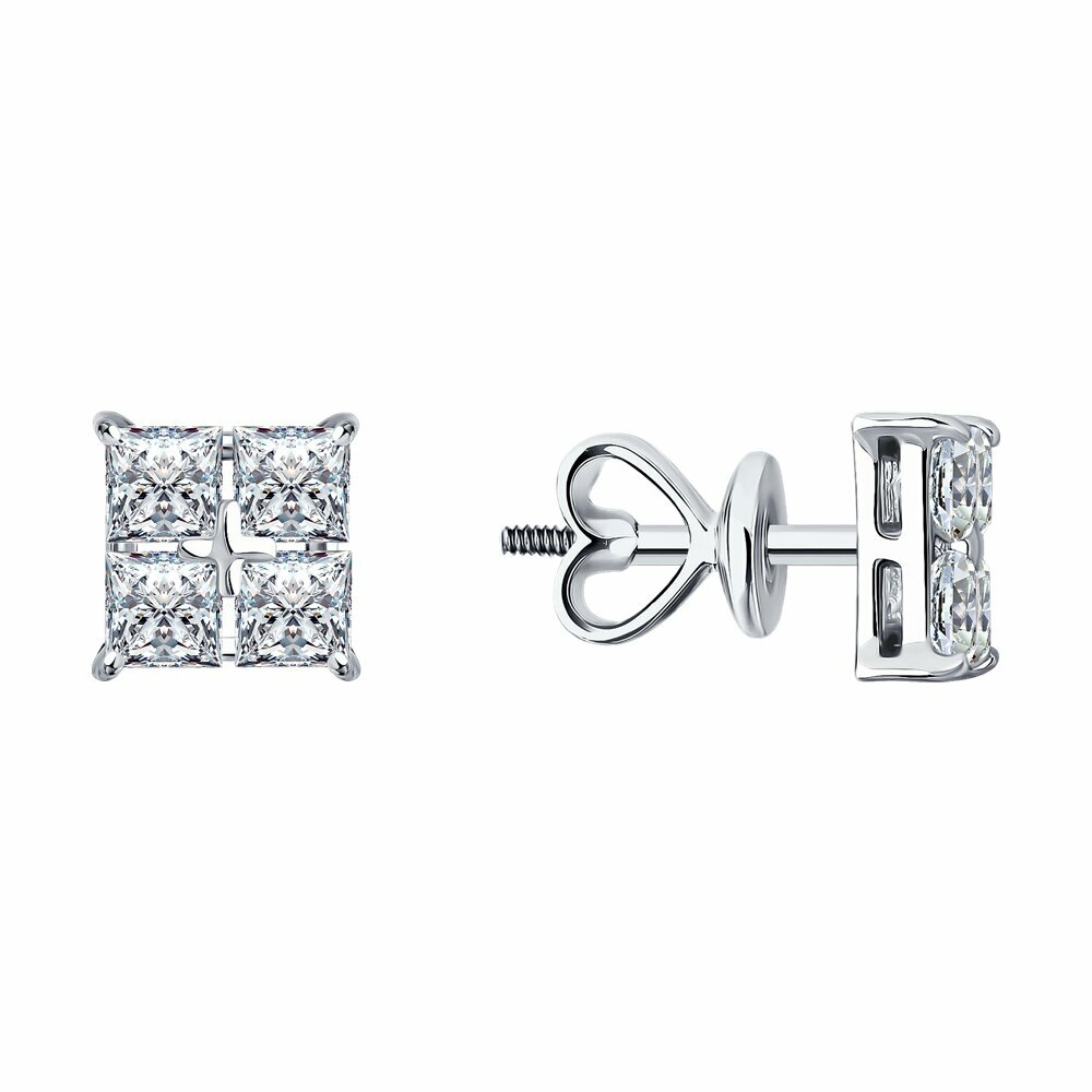 Серьги, белое золото, 585 проба, бриллиант выращенный, рубин