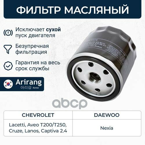 Фильтр масляный 94797406 Chevrolet (Lacetti 03-08/Aveo T200/Aveo T250 1.4/Cruze 09-15 J300 1.6/Lanos 05-09 1.5/Captiva 06-11 .