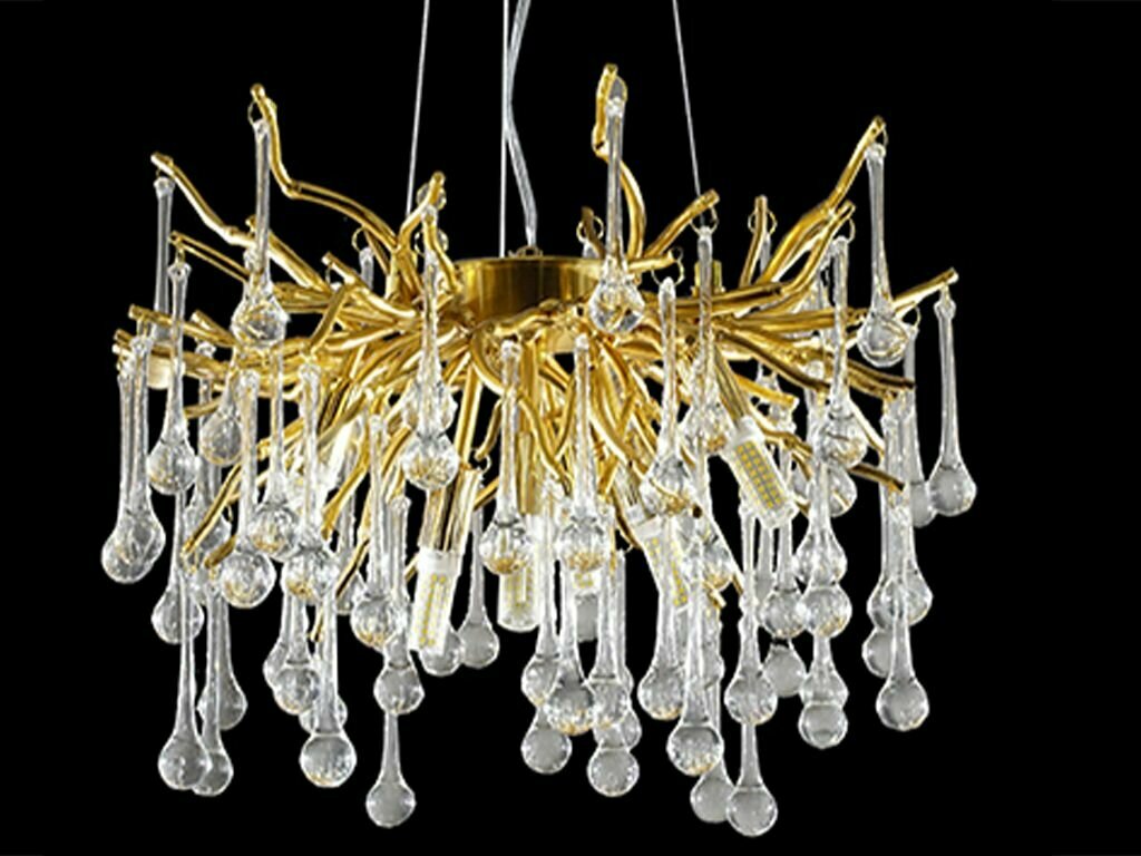 Люстра подвесная на потолок хрустальная А301-6, золото, G9, LUCETY, площадь освещения 15 кв. м.