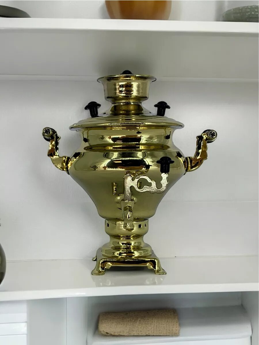 Самовар Цветной Кит "Золото", сувенирный, латунь, 100мл, золотистый