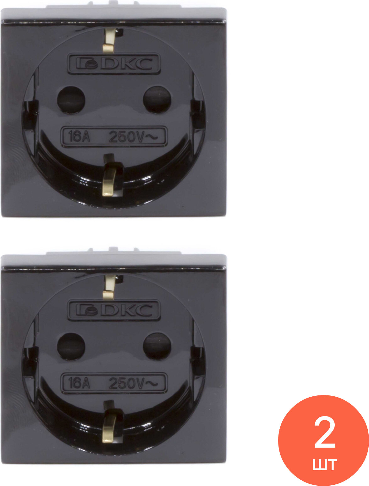 Розетка силовая штепсельная DKC / ДКС Viva 2Р+Е 2 модуля, черная со шторками, 45205 / электрооборудование (комплект из 2 шт)