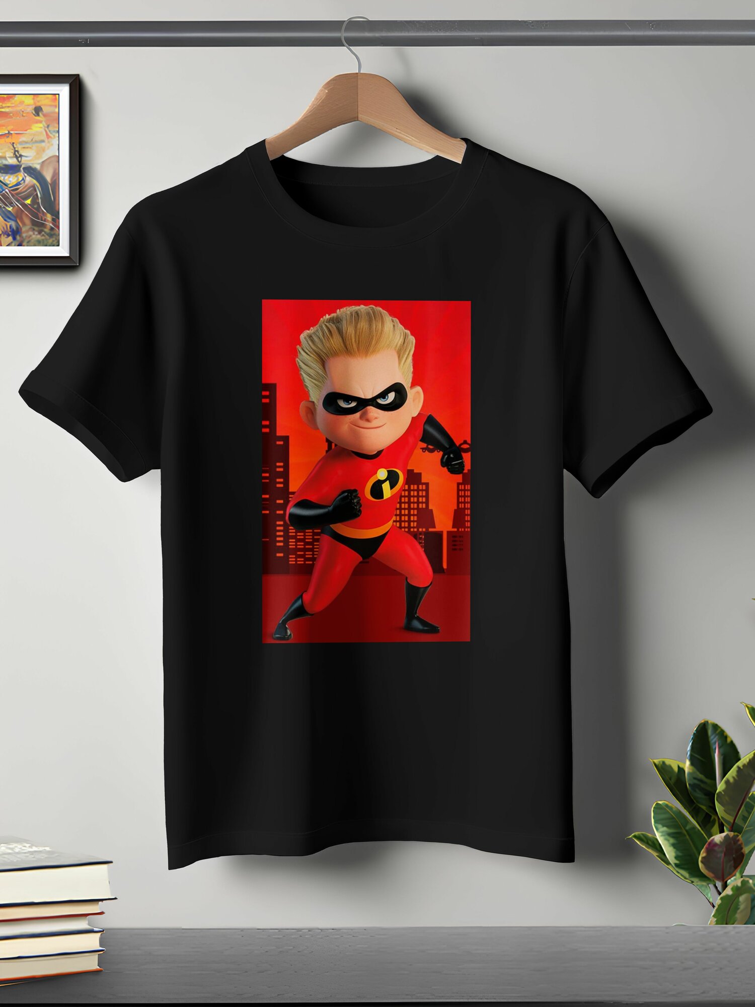 Футболка Детская ONEQ 128 (8-9) размер с принтом Суперсемейка, черная