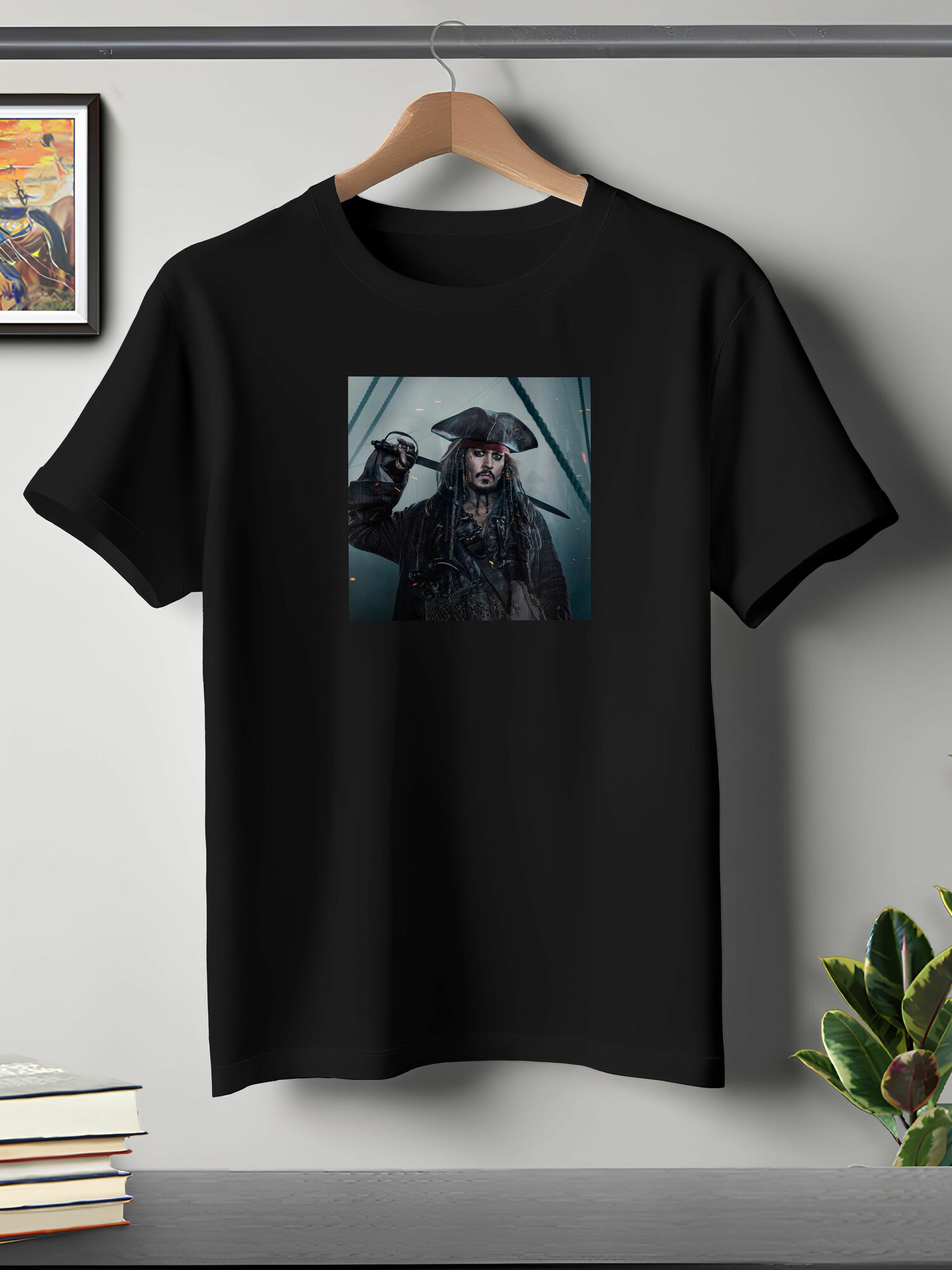 Футболка ONEQ унисекс 48-50 (L) размер с принтом Джек Воробей, черная
