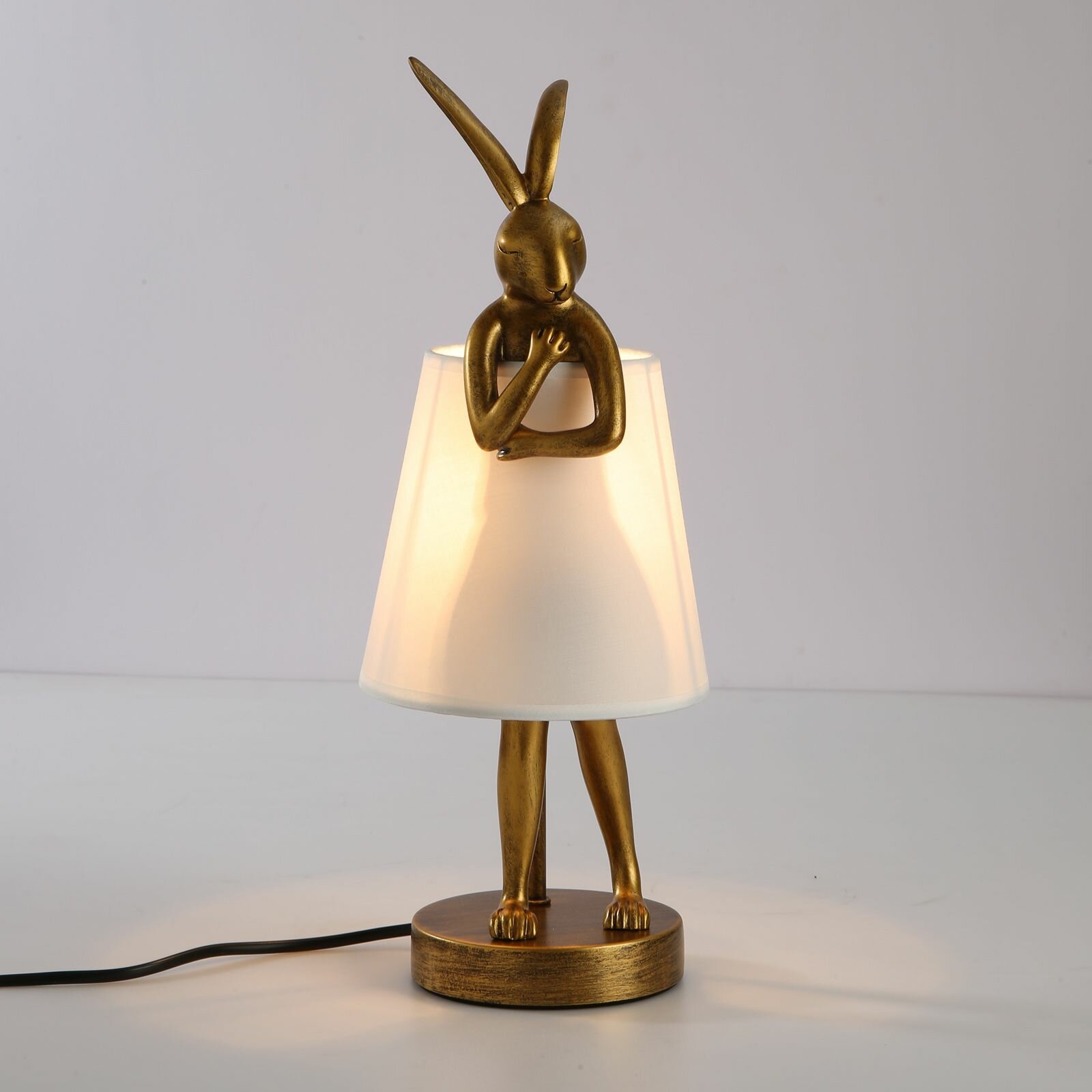 Настольная лампа с милым кроликом и животным, светодиодные настольные лампы с золотым кроликом из смолы, защита глаз для домашнего декора, прикроватное освещение для офиса и кабинета