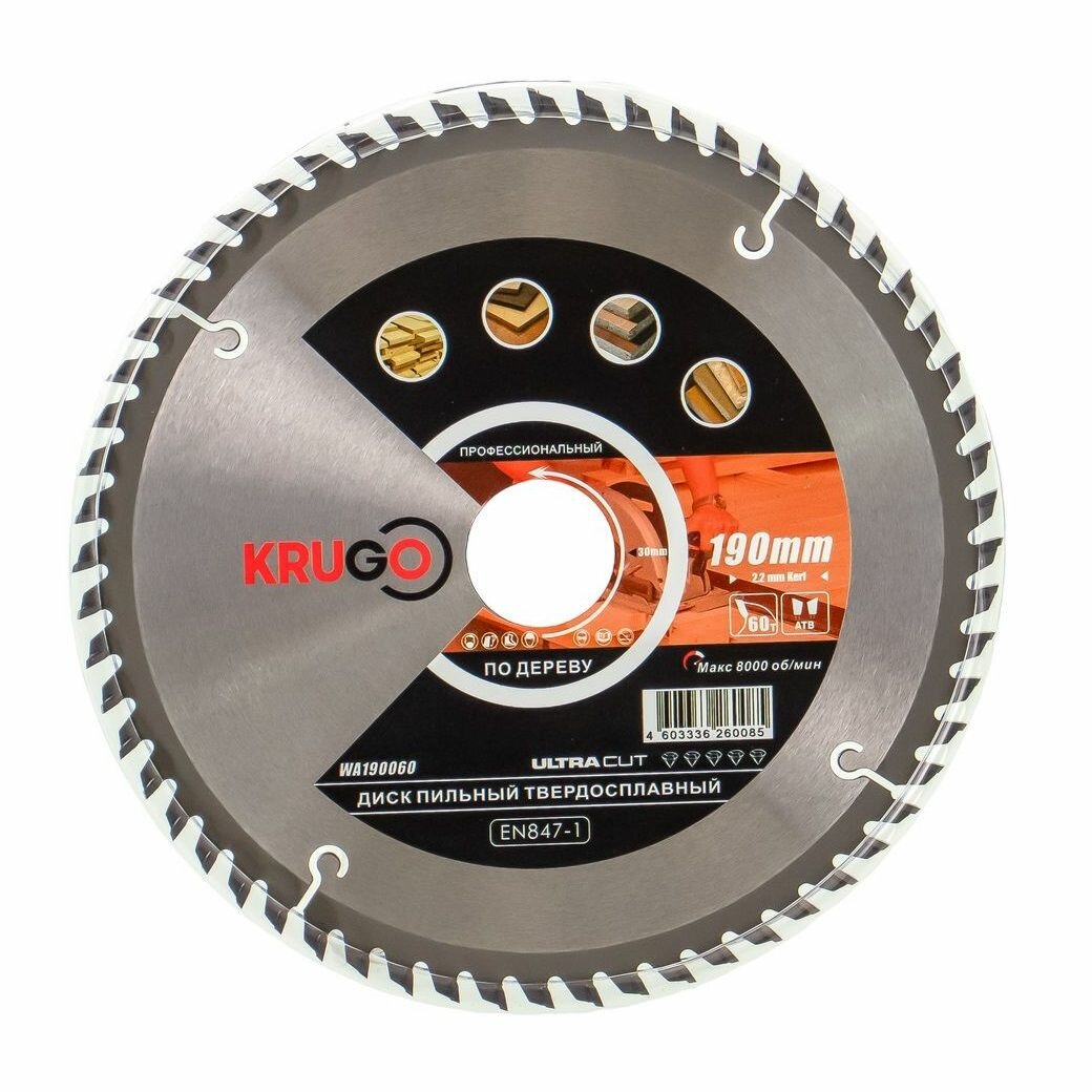 Диск пильный 190 x 2.2/1.4 x 60T x 30 мм KRUGO WA190060