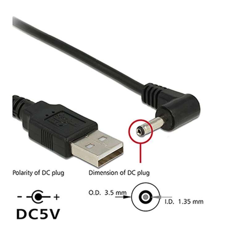 Черный USB кабель питания постоянного тока 0.8м, 35135