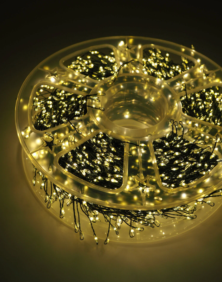 Гирлянда-нить Хвойная лапа/Мишура с пультом управления, зеленый провод, 50м, желтый свет