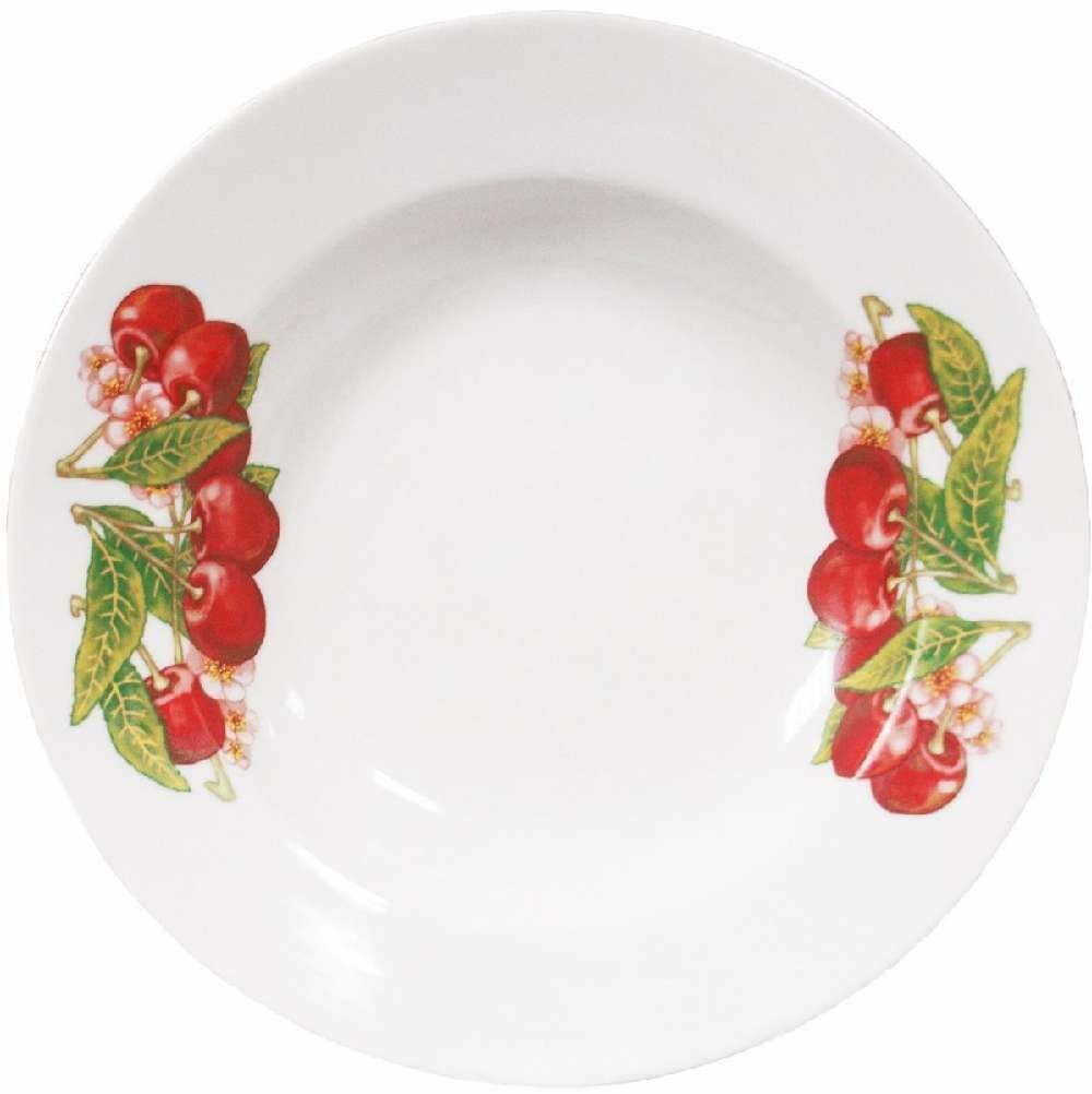 Набор фарфоровых тарелок глубоких 200 мм."Вишня" гладкий край, Дулево 4 шт.