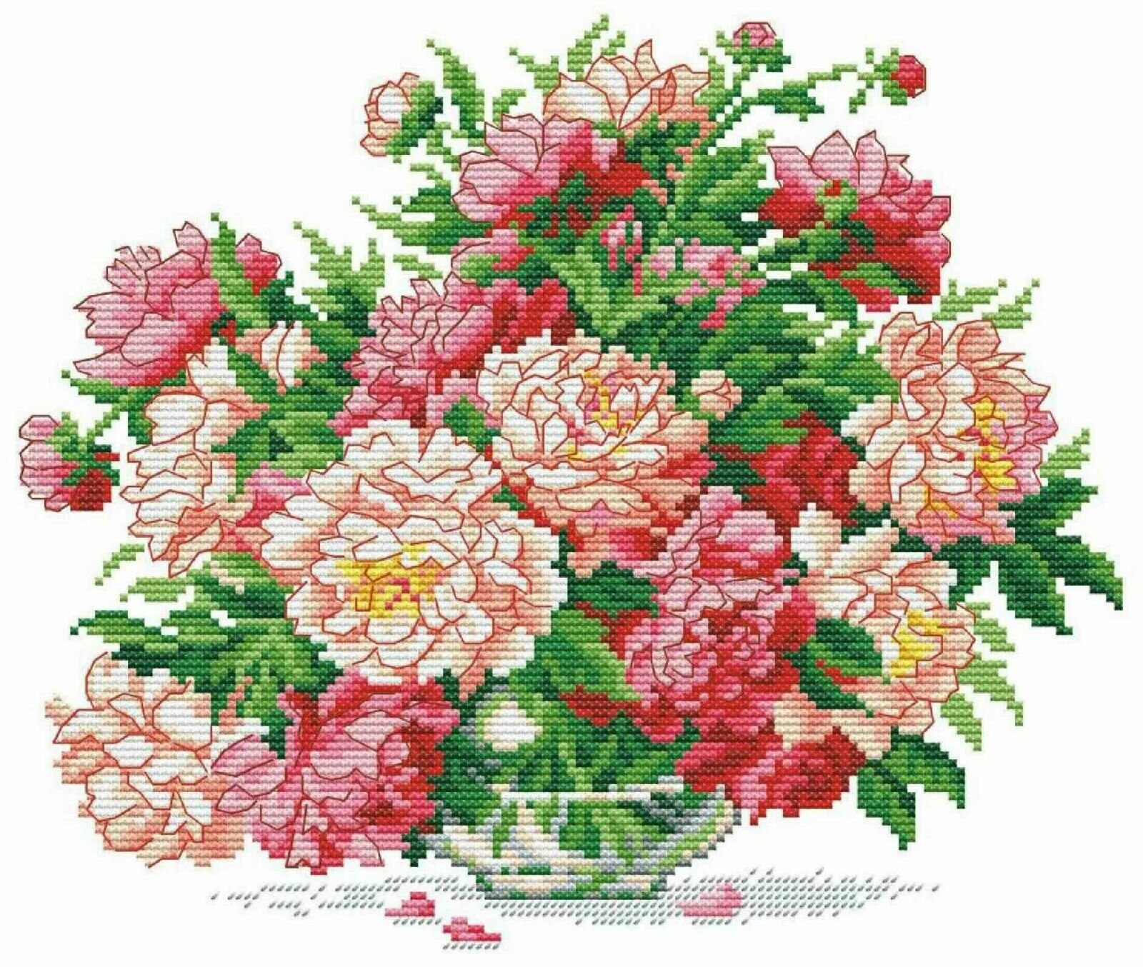 Набор для вышивания крестом Искусница Большой букет пионов, 20,5х24,5 см, инструкция, канва