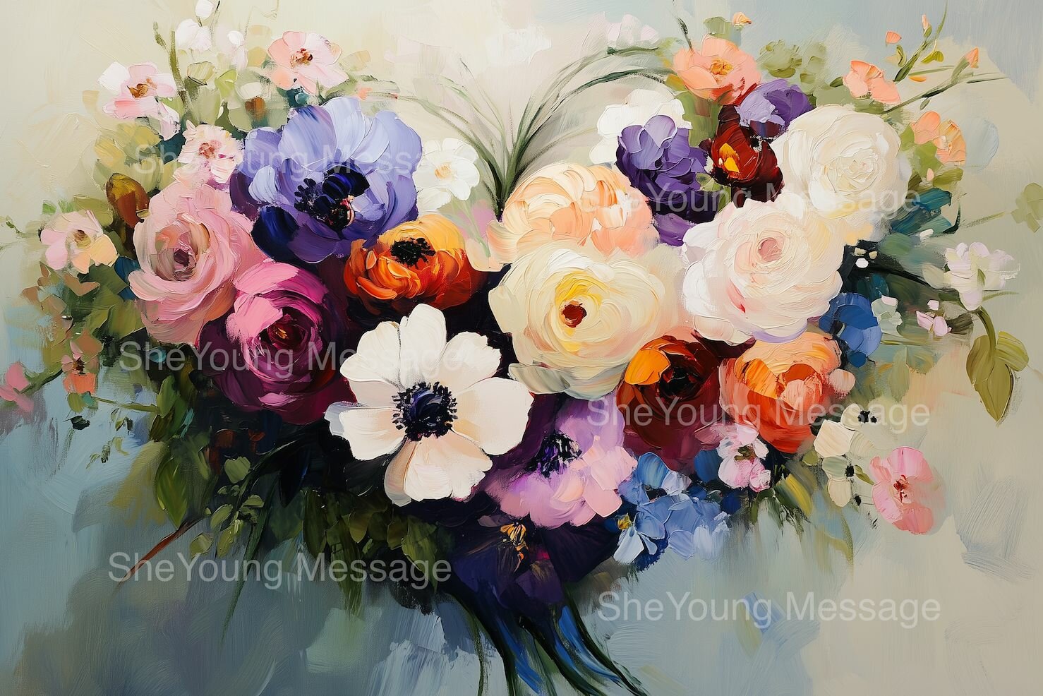 Открытка на День святого Валентина "Сердце из цветов", 10 x 15, крафт-конверт