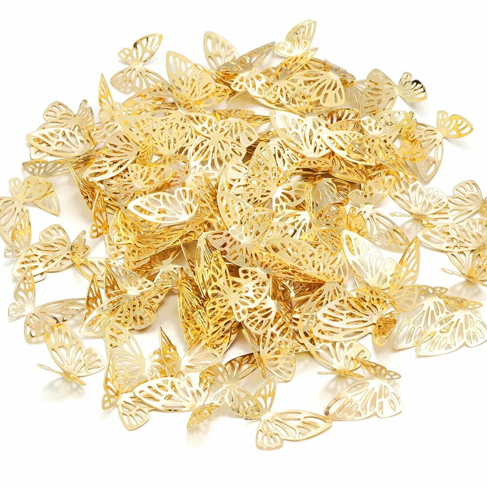 Железные 3D бабочки лаcoogh для рукоделия 50 шт. Gold