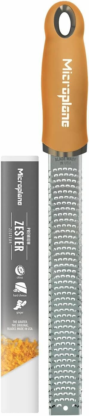 Терка Microplane Zester для цитрусовых, твердых сыров, имбиря, шоколада, с лезвиями из нержавеющей стали, горчичный, 46623E
