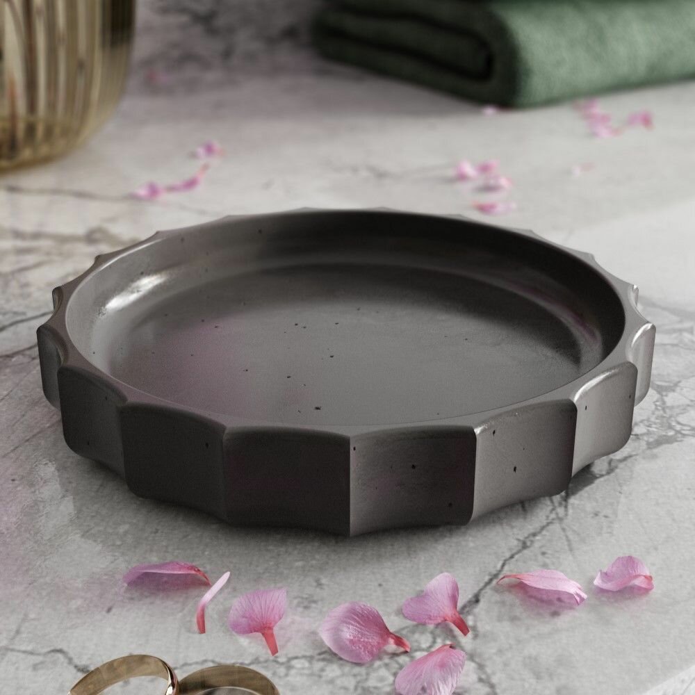 Интерьерная посуда. Декоративная поднос - подставка 14х14 см. San Marino circle S темно-серая глянцевая.