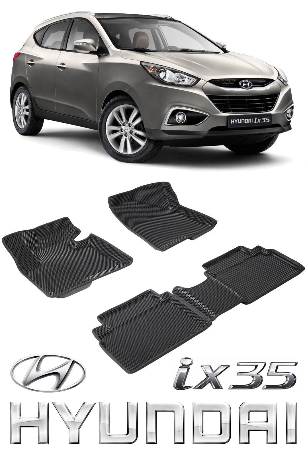 Ева коврики Hyundai ix35 пресс борта 2010 - 2015/ Ева ЭВА сота/ цвет Бежевый c бежевой окантовкой / EVA Smart / коврики в салон автомобиля Hyundai