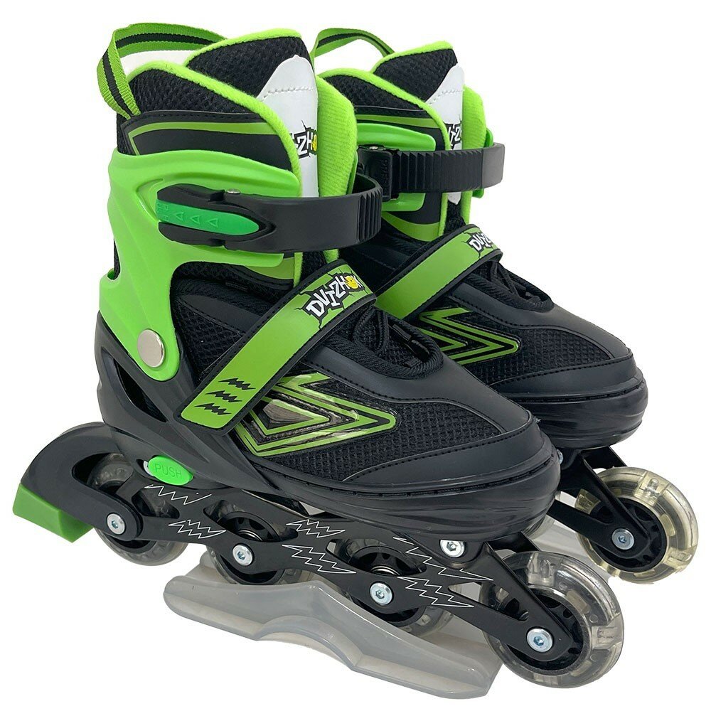 Детские ролики Dvizhok размер S 30-33, раздвижные, свет 1 колеса, черно-зеленый (141V-671-7)