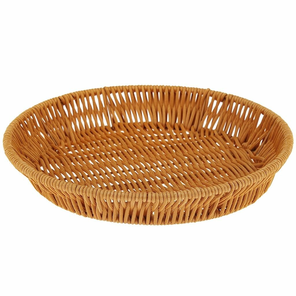 Корзина-сухарница КНР плетеная, диаметр 24,5 см, высота 4 см, полипропилен, медовый, металлический каркас, форма круглая