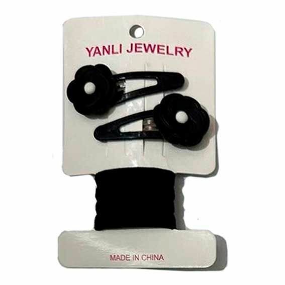 Аксессуары для волос кокос "Цветы", черные, заколки, резинки, 6 шт (218117)