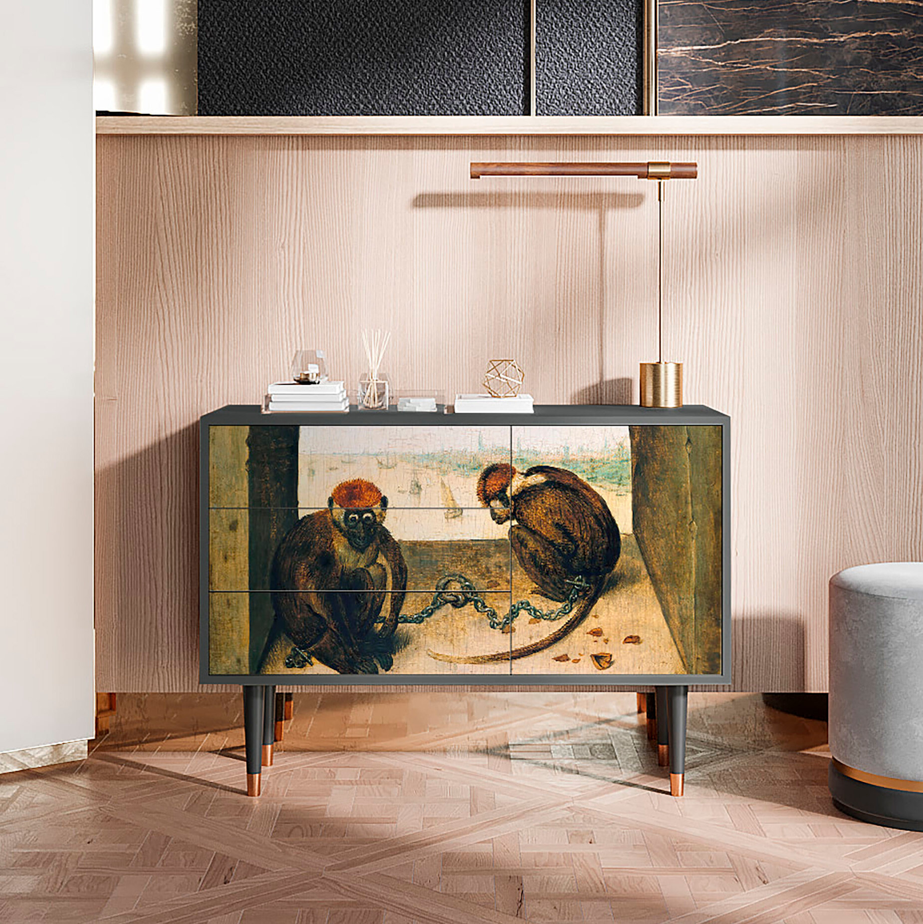 Комод - STORYZ - S3 Two Monkeys by Pieter Bruegel the Elder, Размер - 115 x 84 x 41 см, Цвет корпуса - , Антрацит