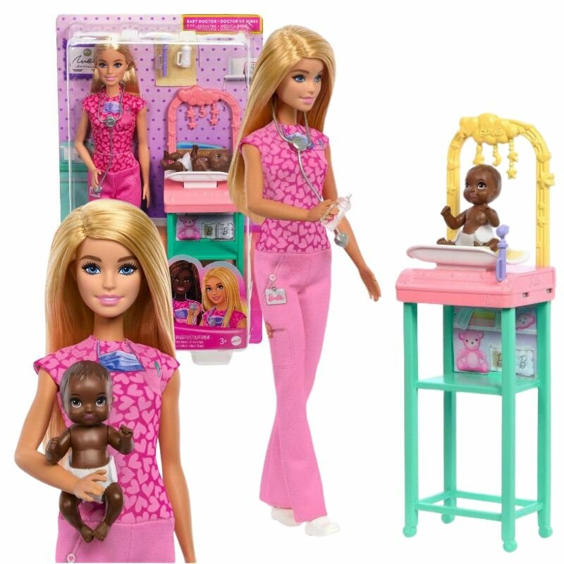 Кукла Mattel Barbie Карьера - Кукла блондинка в розовом костюме врача с малденцем - Барби JCR72
