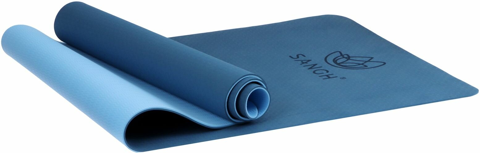 Коврик для йоги Sangh нескользящий водонепроницаемый, размер 83х61 см, толщина 0,6 см, материал TPE, цвет синий