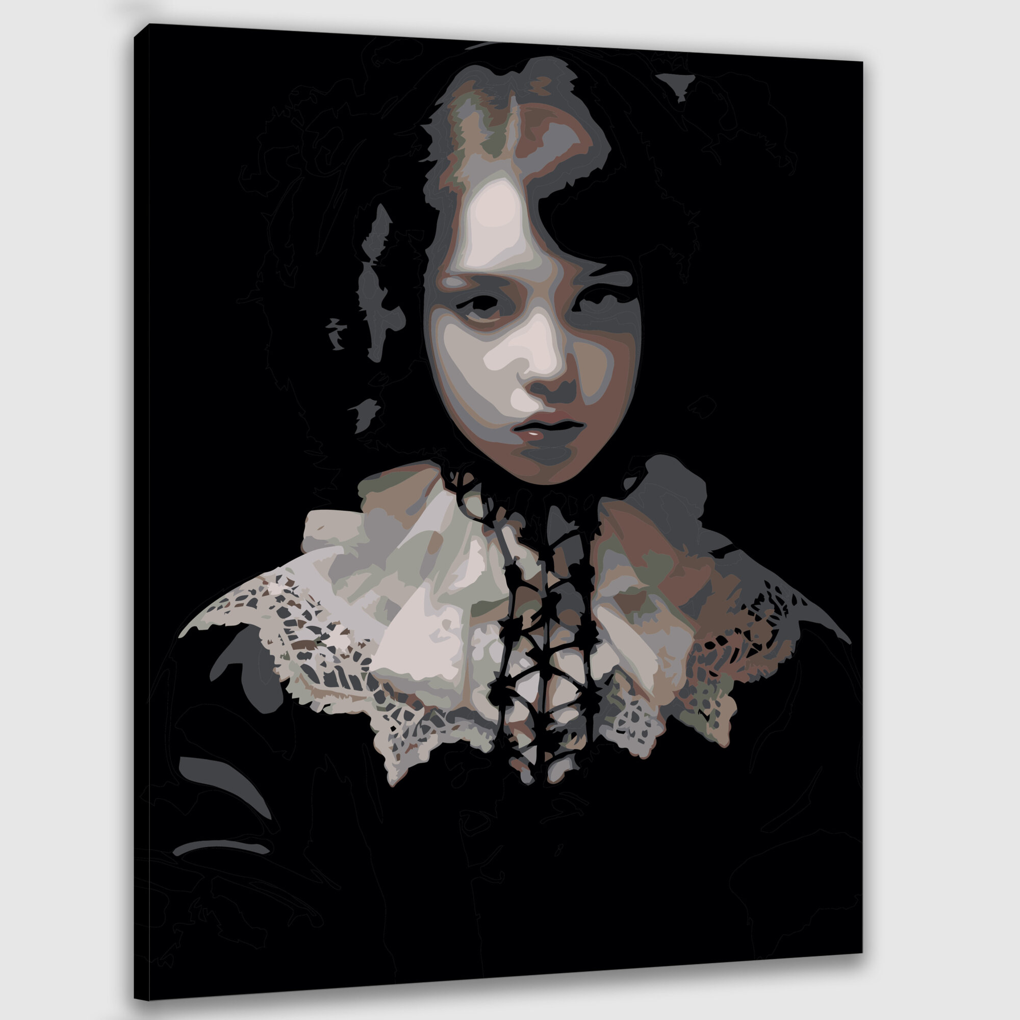 Картина по номерам 40x50 см, картина, масло, кукла, готический стиль, кисть, кружевной наряд, фарфоровое лицо, тоска