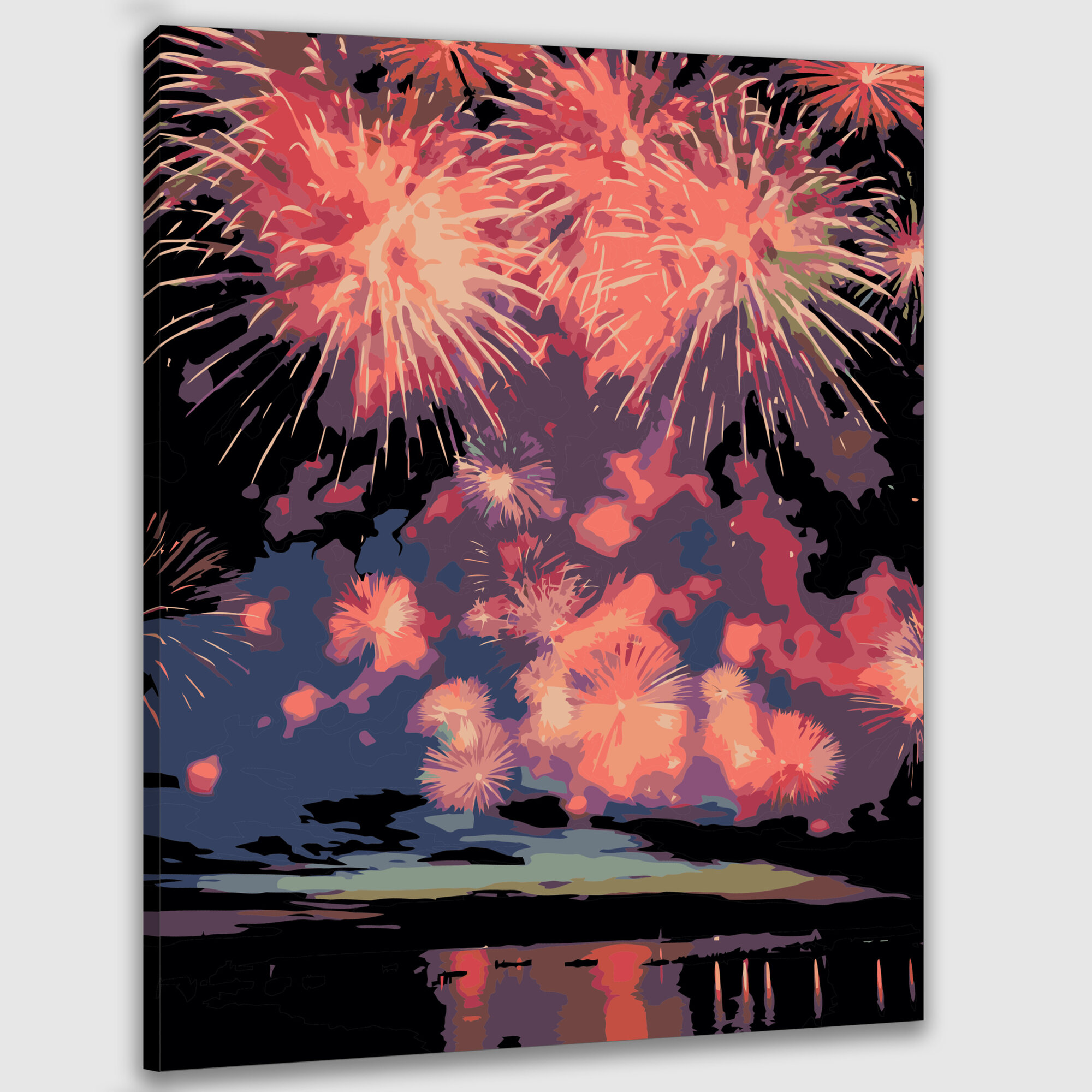Картина по номерам 40x50 см, фейерверк, взрыв, иллюминация, яркие цвета, ночное небо, полосы света, неземные мазки, f